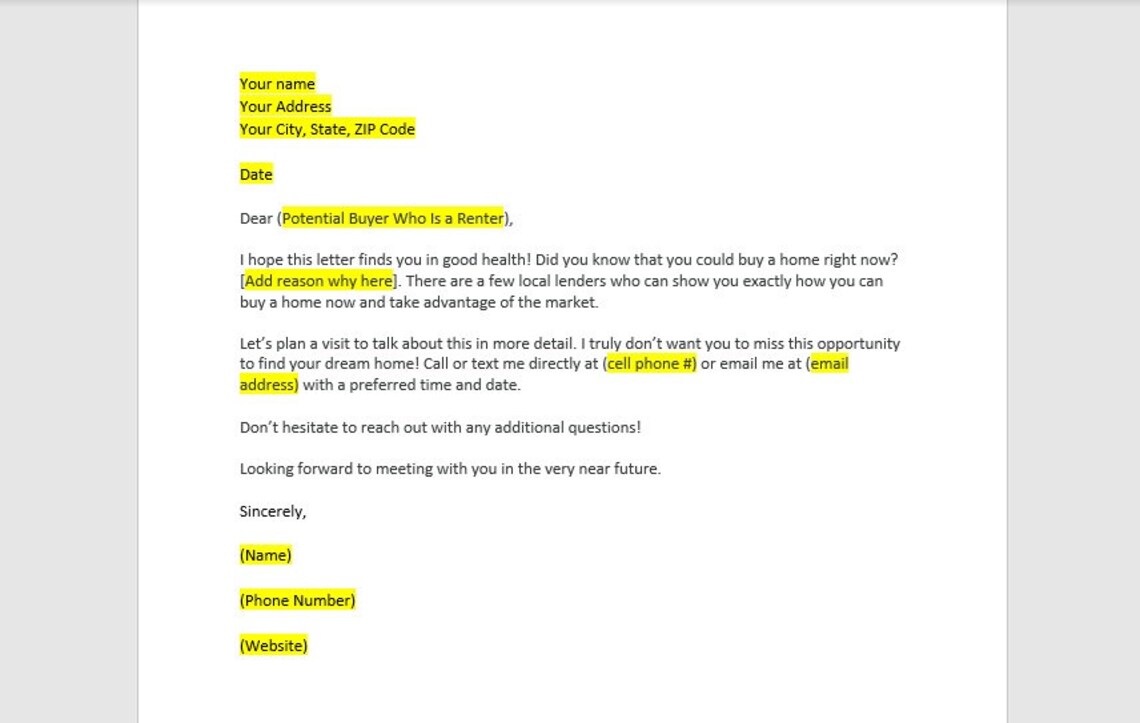 Renter Letter, Real Estate Prospecting Letter Template, Real Estate ...