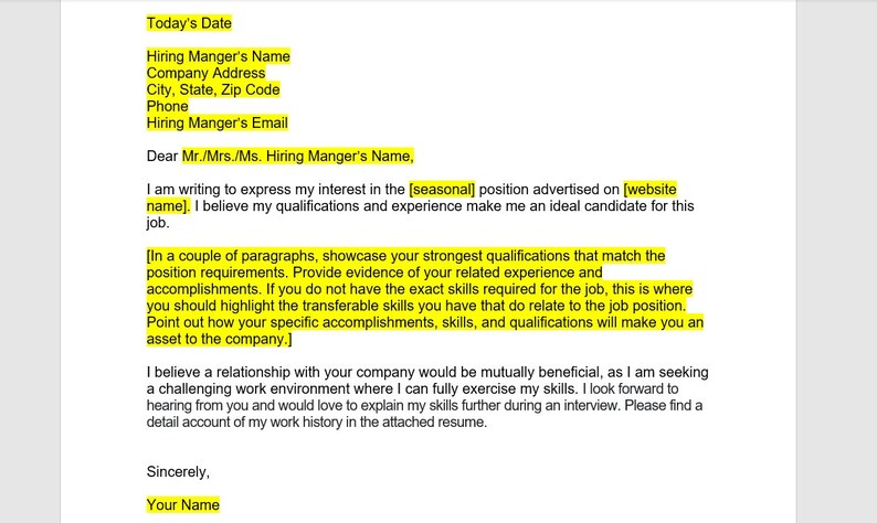 Seasonal Cover Letter, Cover Letter Template, Editable Cover Letter ...