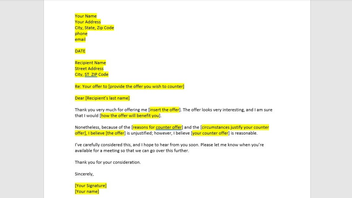 Job Counter Offer Letter, Counter Offer Letter Template Letter, Counter ...