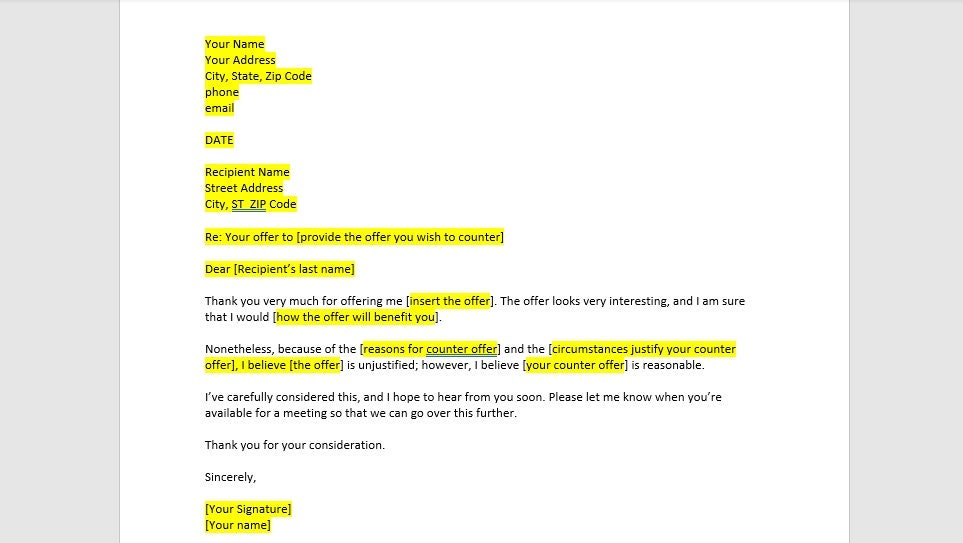 Job Counter Offer Letter, Counter Offer Letter Template Letter, Counter ...