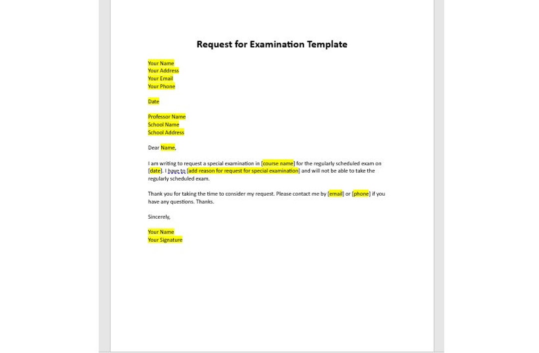 Editable Request for Examination Template, Request for Examination ...