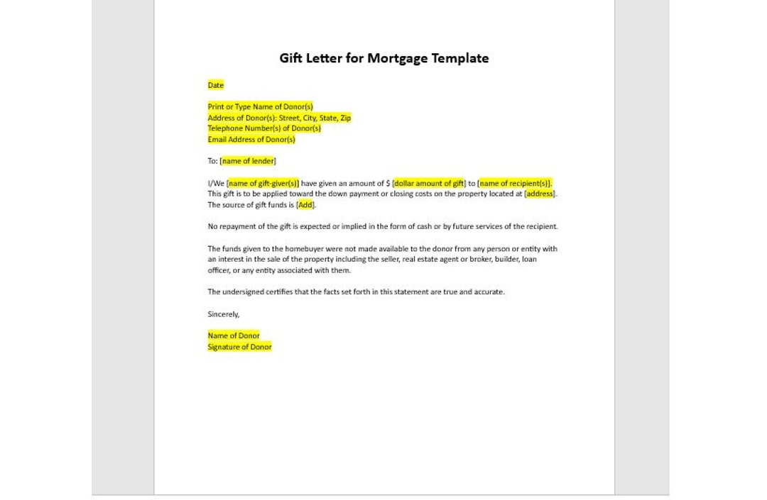 Editable Gift Letter for Mortgage Template, Editable Gift Letter ...