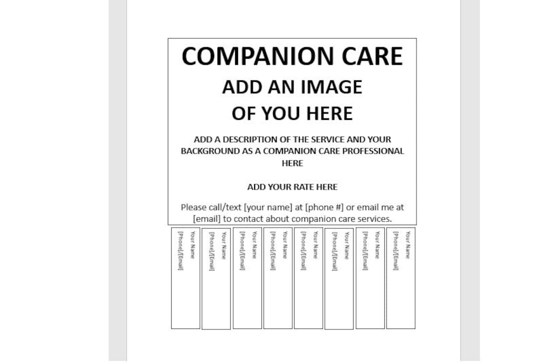 Editable Companion Care Tear-off Flyer, Tear-off Flyer Template ...