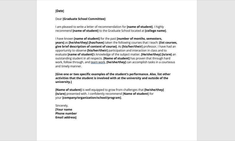 Graduate School Recommendation Letter Template, Academic Recommendation ...
