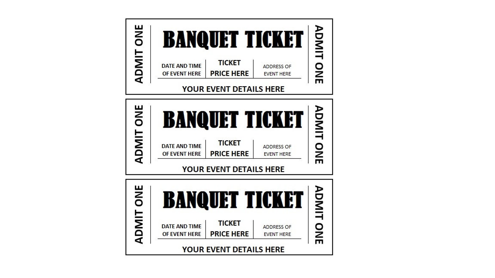 Editable Banquet Event Ticket, Banquet Ticket Printables, Editable ...