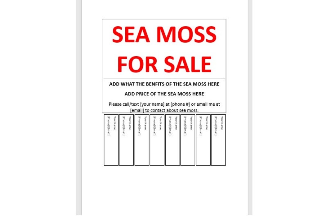 Editable Sea Moss Sale Tear-off Flyer, Tear-off Flyer Template, for ...