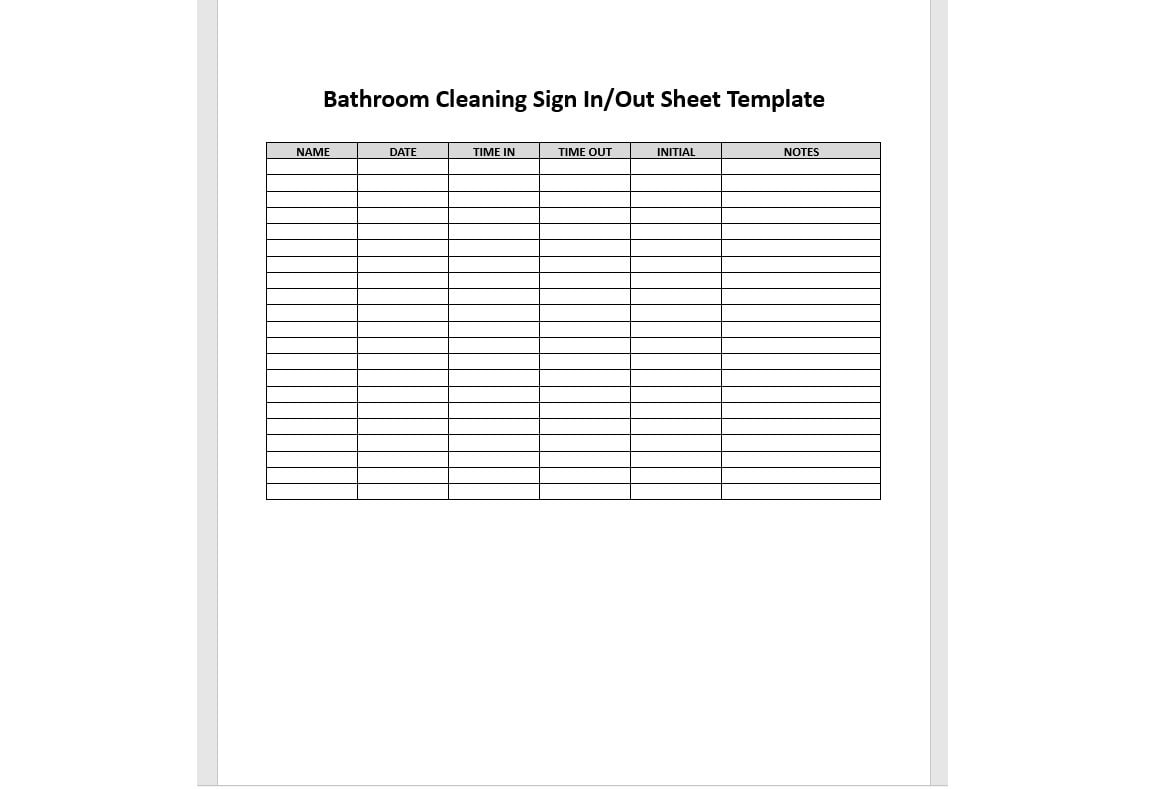 Bathroom Sign Out Sheet Printable