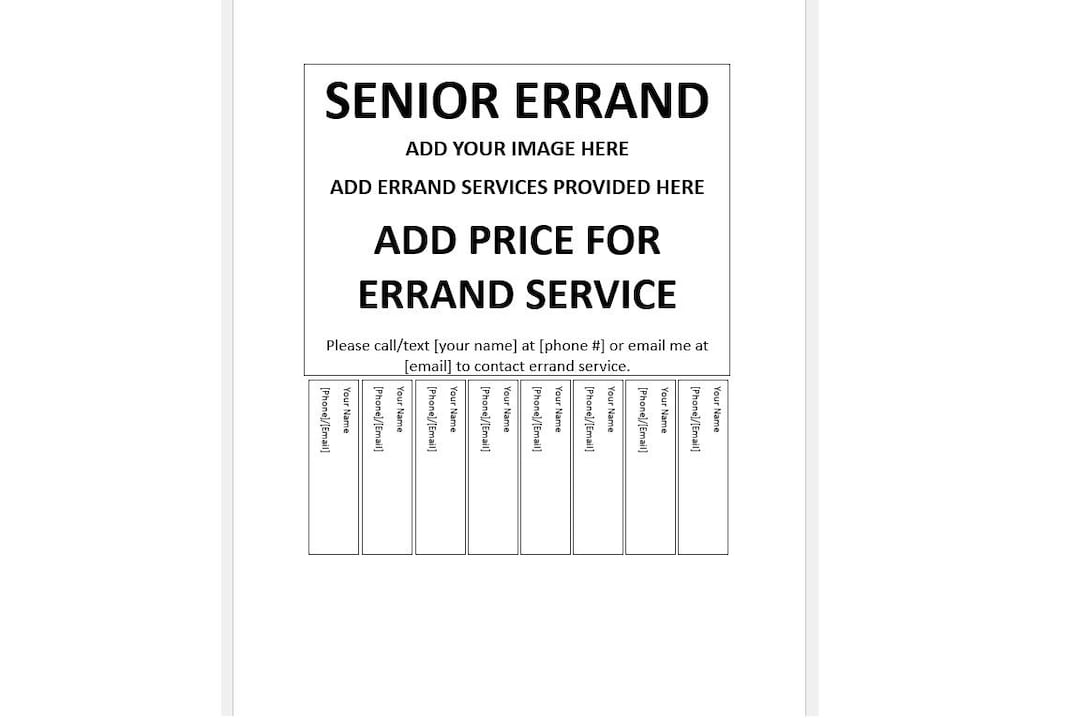 Editable Senior Errand Tear-off Flyer, Tear-off Flyer Template, Senior ...