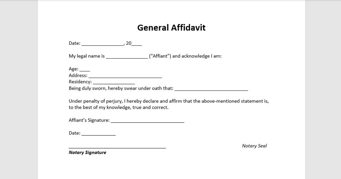 General Affidavit Form, General Affidavit Form Template, Editable ...