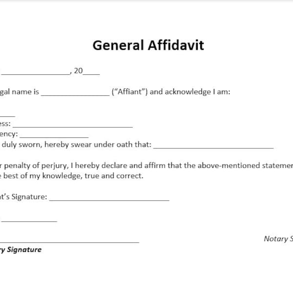 General Affidavit Template - Etsy