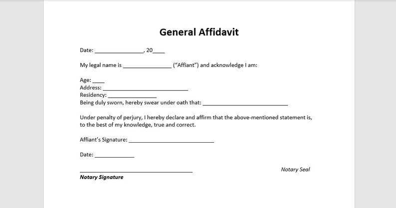 General Affidavit Form, General Affidavit Form Template, Editable ...