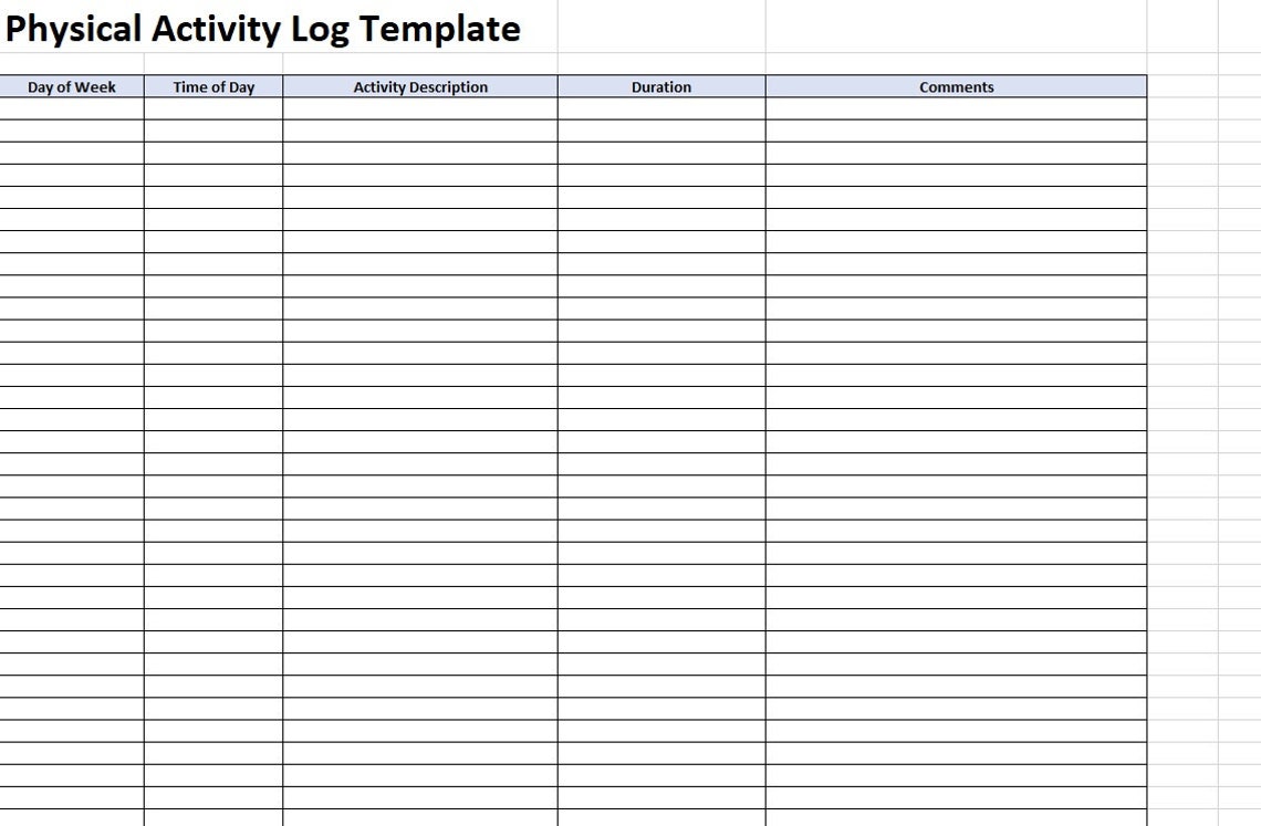 Physical Activity Log, Physical Activity Log Template, Physical ...