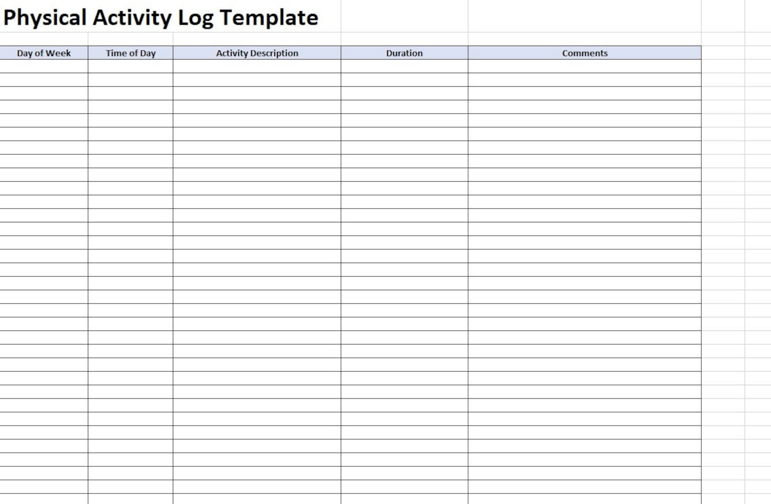 Physical Activity Log, Physical Activity Log Template, Physical ...