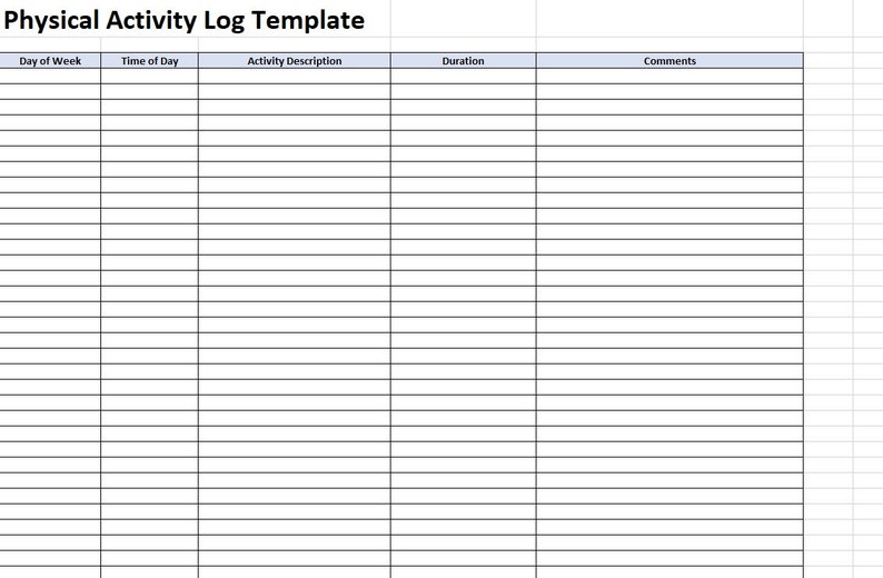 Physical Activity Log, Physical Activity Log Template, Physical ...