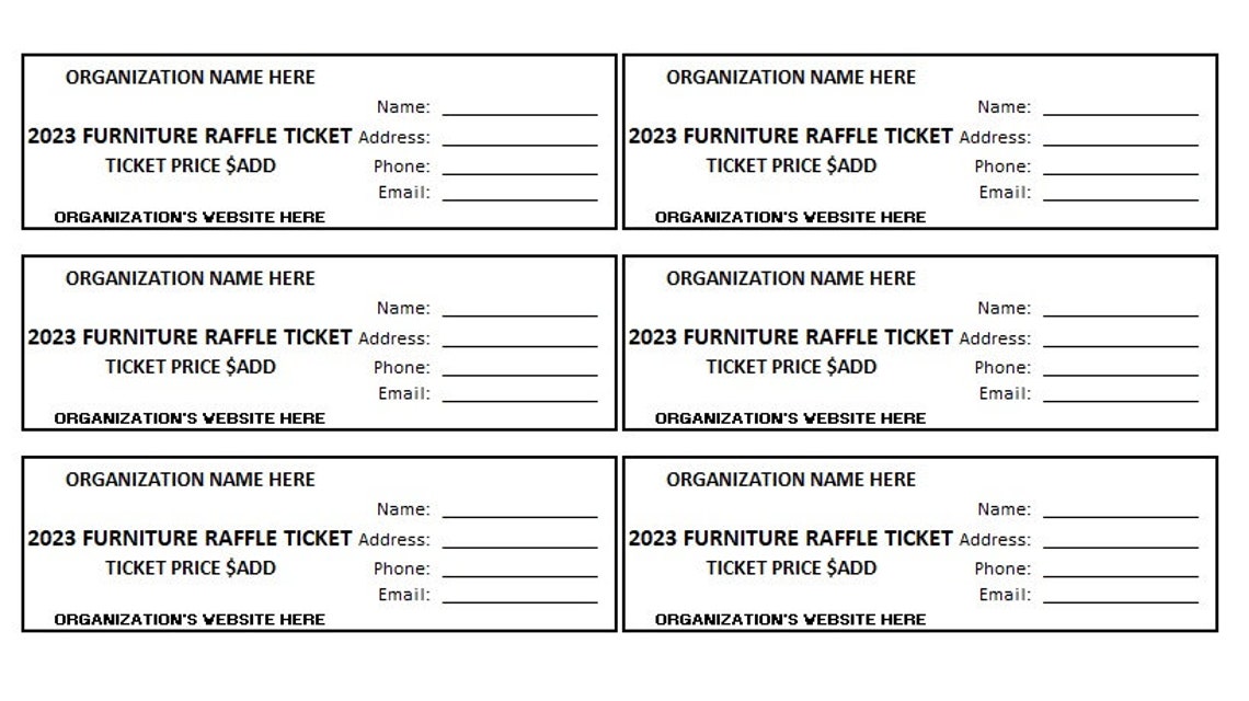 Editable Furniture Ticket, Furniture Ticket, Enter to Win Printable ...