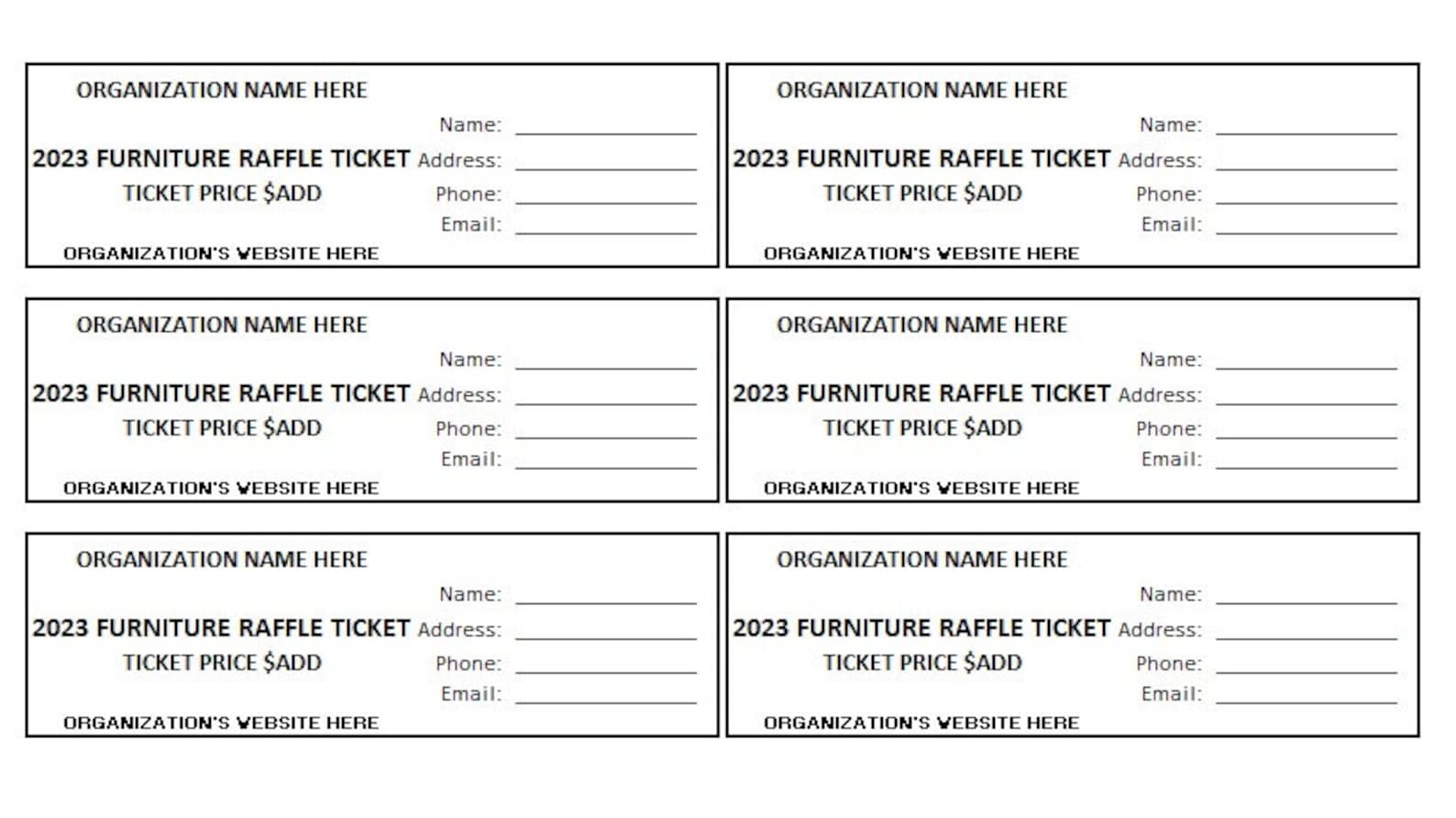 Editable Furniture Ticket, Furniture Ticket, Enter to Win Printable ...