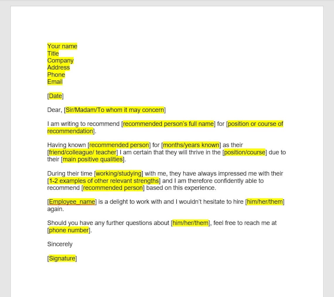 Reference Letter Template, Employee Reference Letter, Reference ...