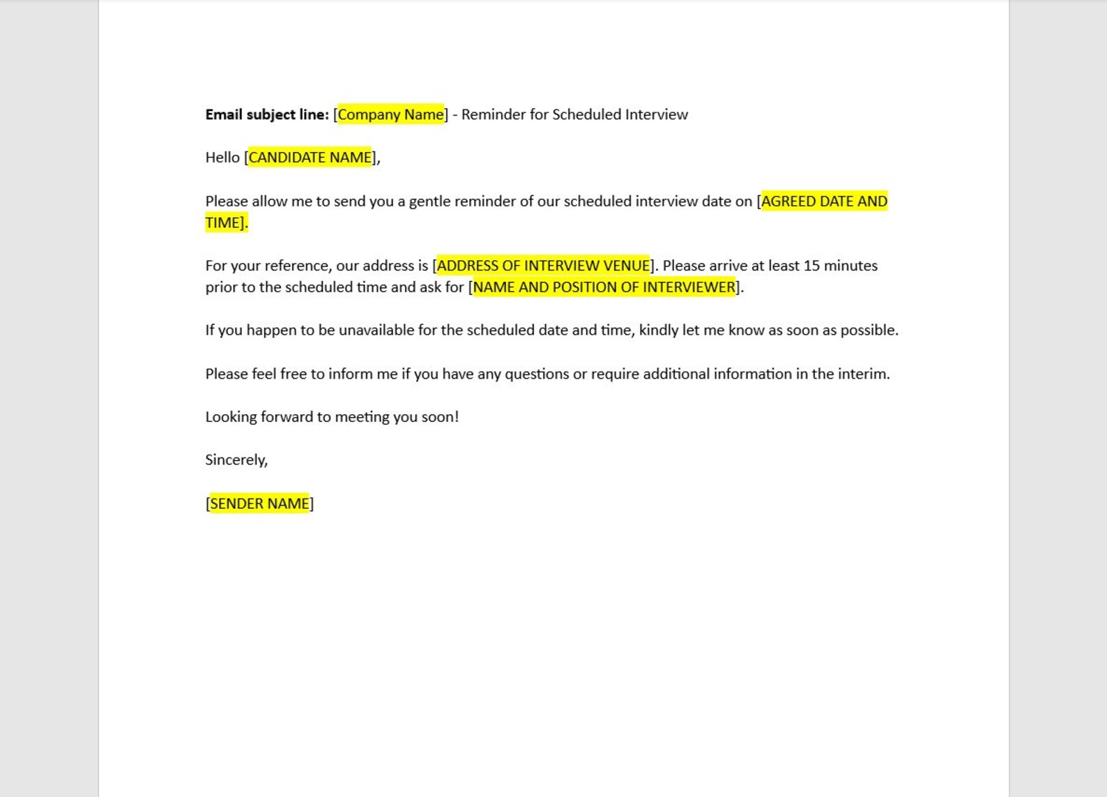 Interview Reminder Email, Interview Reminder Email Template, Reminder ...