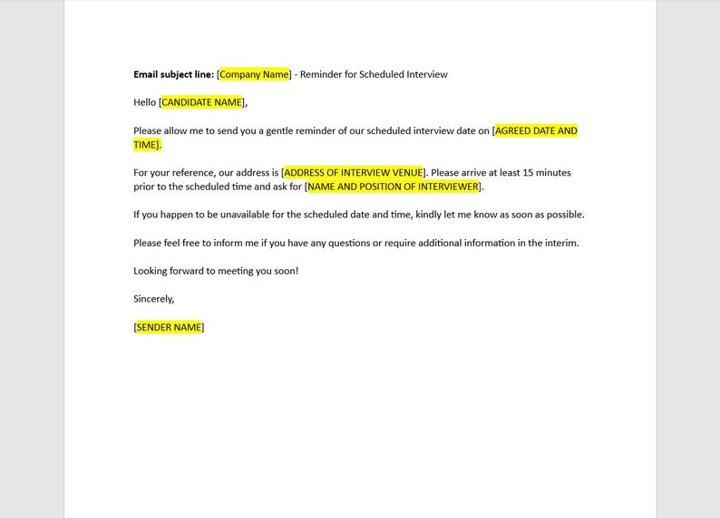 Interview Reminder Email, Interview Reminder Email Template, Reminder ...