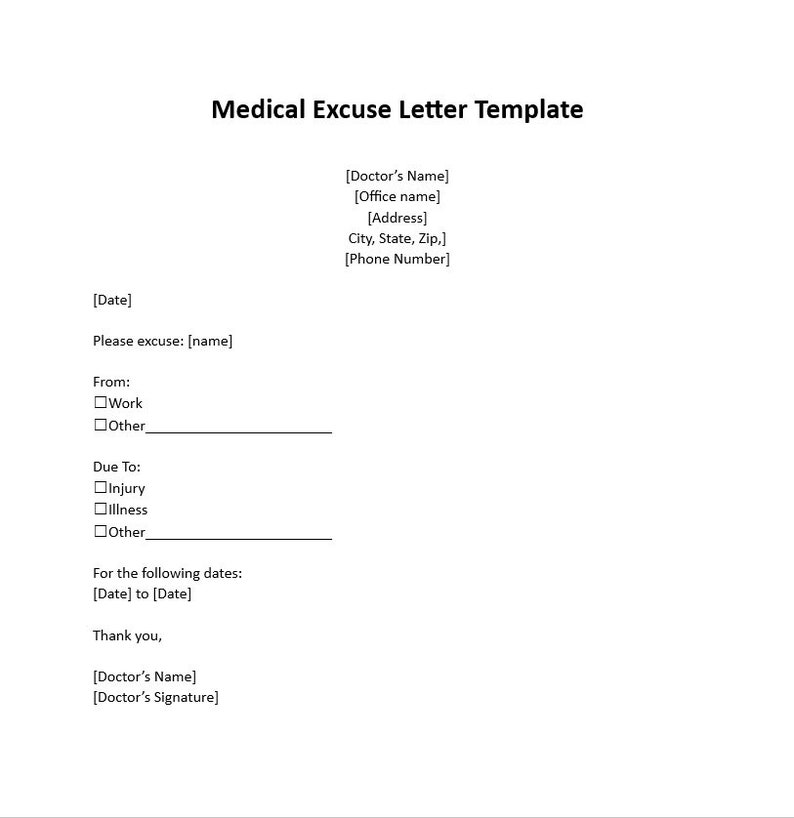 Editable Doctor Excuse Template, Doctor Excuse Note, Doctors Note for ...