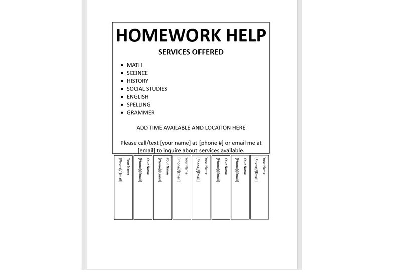 Editable Homework Help Tear-off Flyer, Tear-off Flyer Template ...