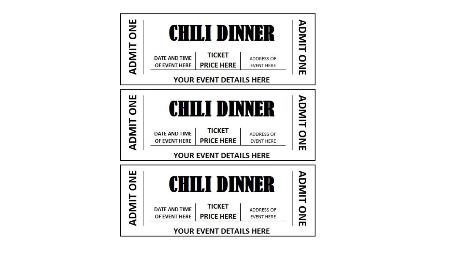 Editable Chili Event Ticket, Chili Ticket Printables, Editable Chili ...