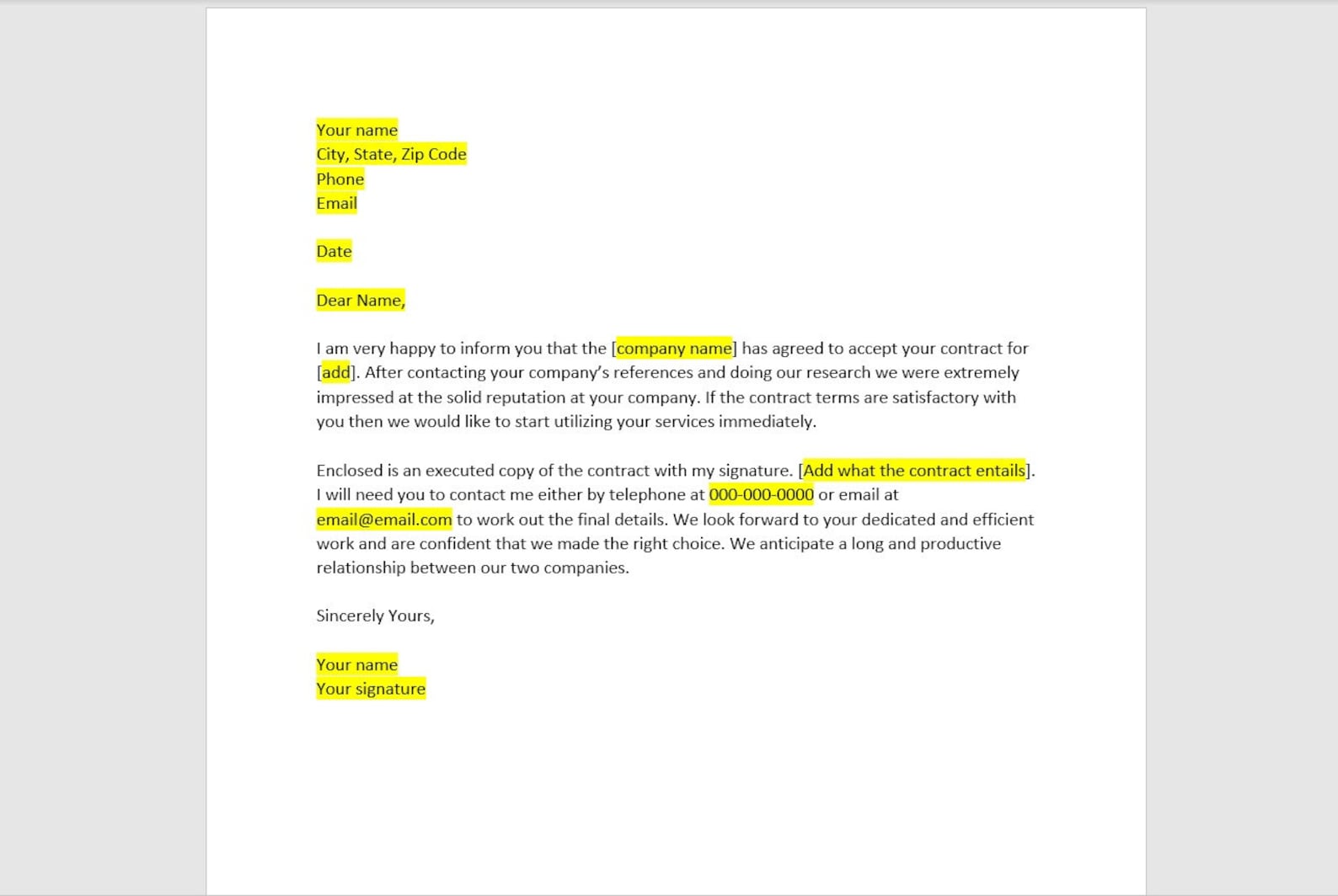 Contract Acceptance Letter, Contract Acceptance Letter Template ...