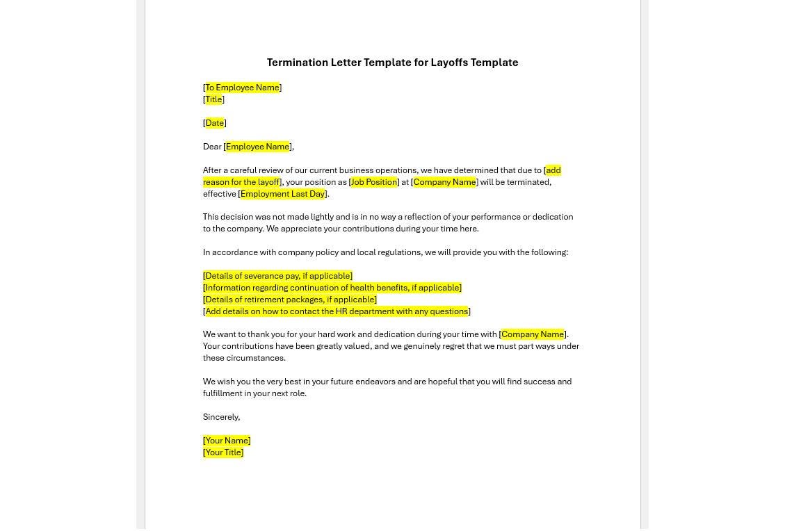 Layoff Termination Letter Template, Layoff Termination Letter ...