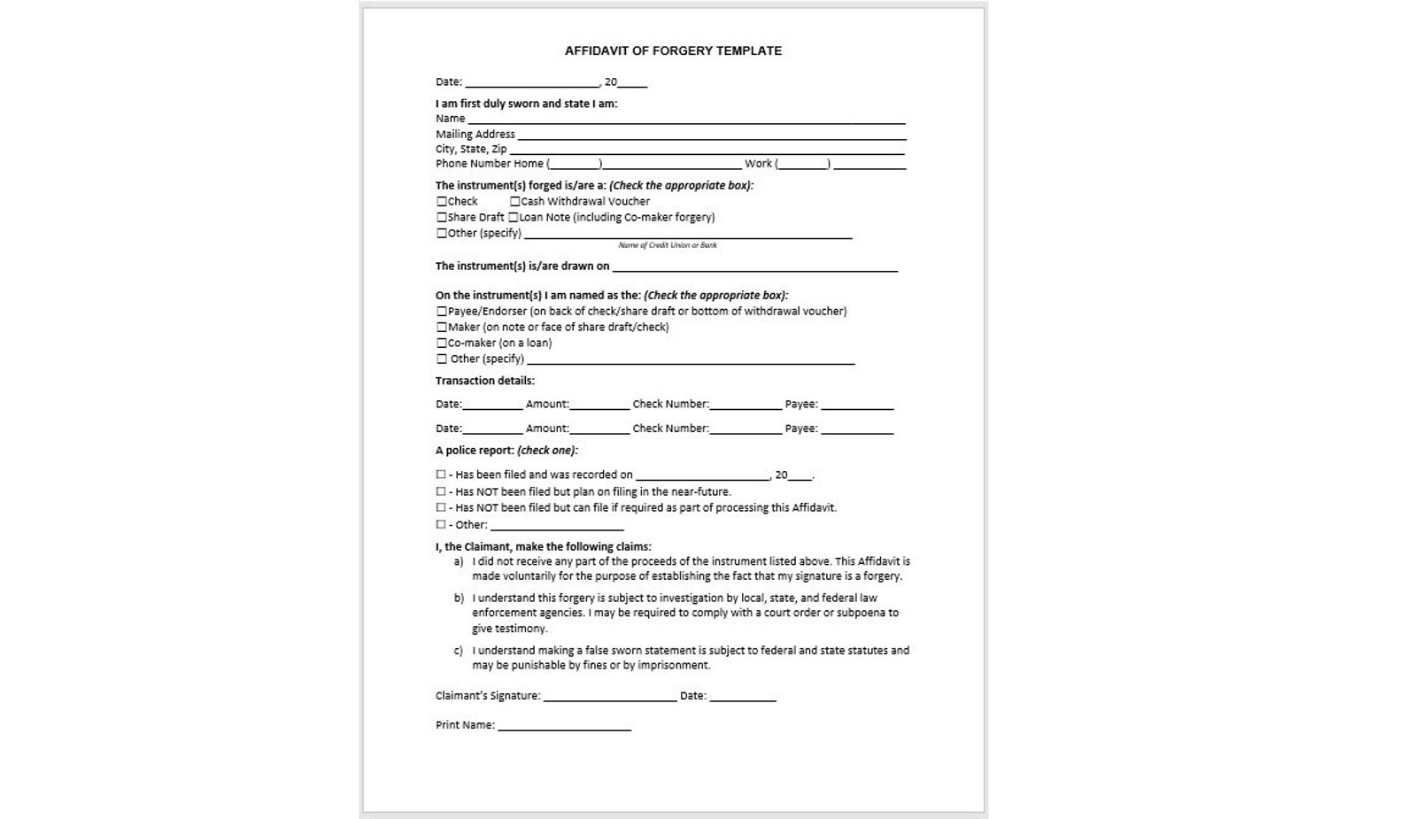 Editable Affidavit of Forgery Form, Affidavit of Forgery Form Template ...