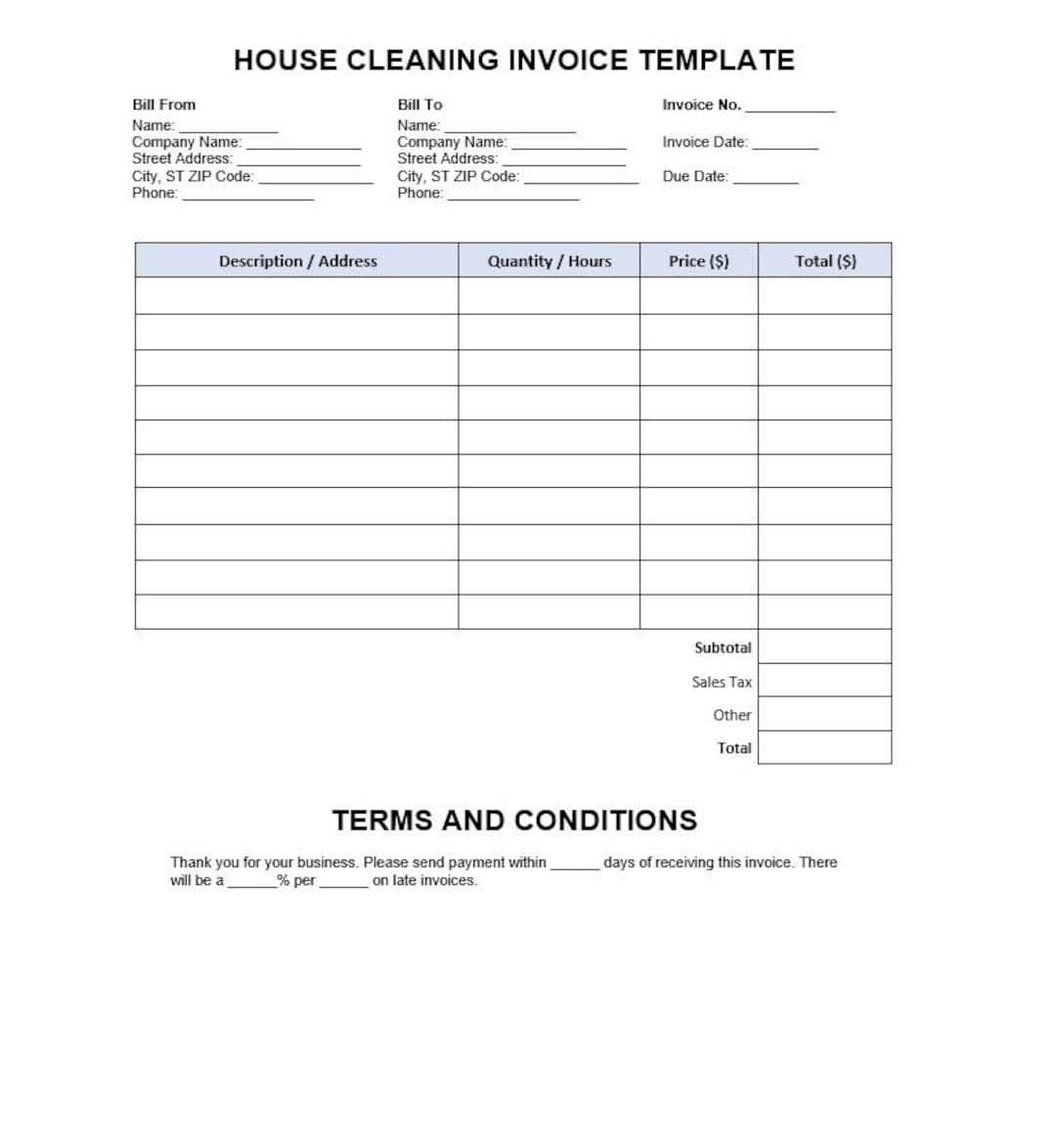 House Cleaning Invoice Template, Painting Invoice Template, Word ...
