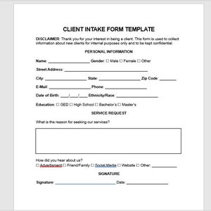 Word Template Client Account Intake Word - Etsy