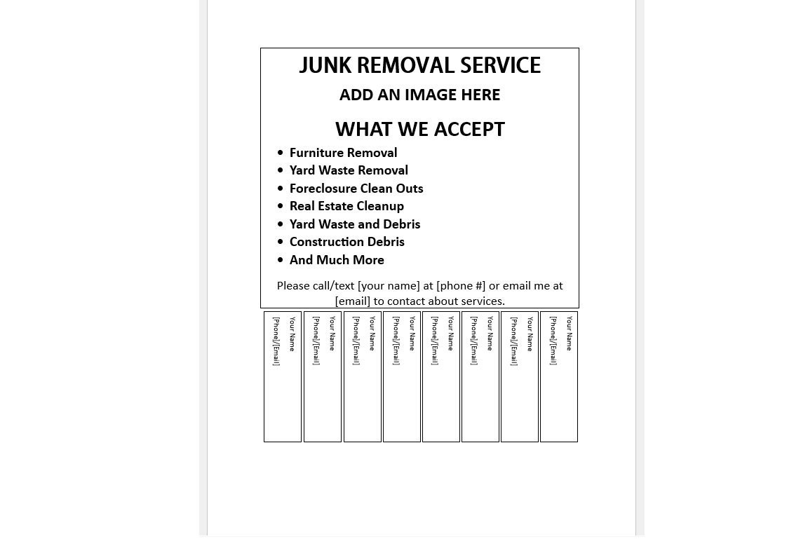 Editable Junk Removal Service Tear-off Flyer, Junk Removal Service Ad ...