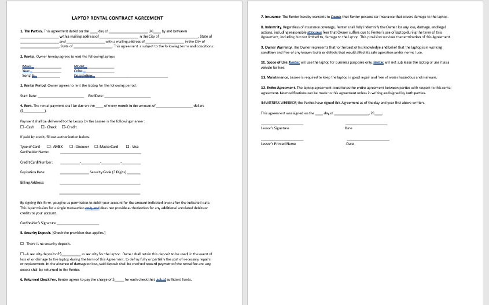 Laptop Rental Contract Agreement, Laptop Rental Contract Template ...