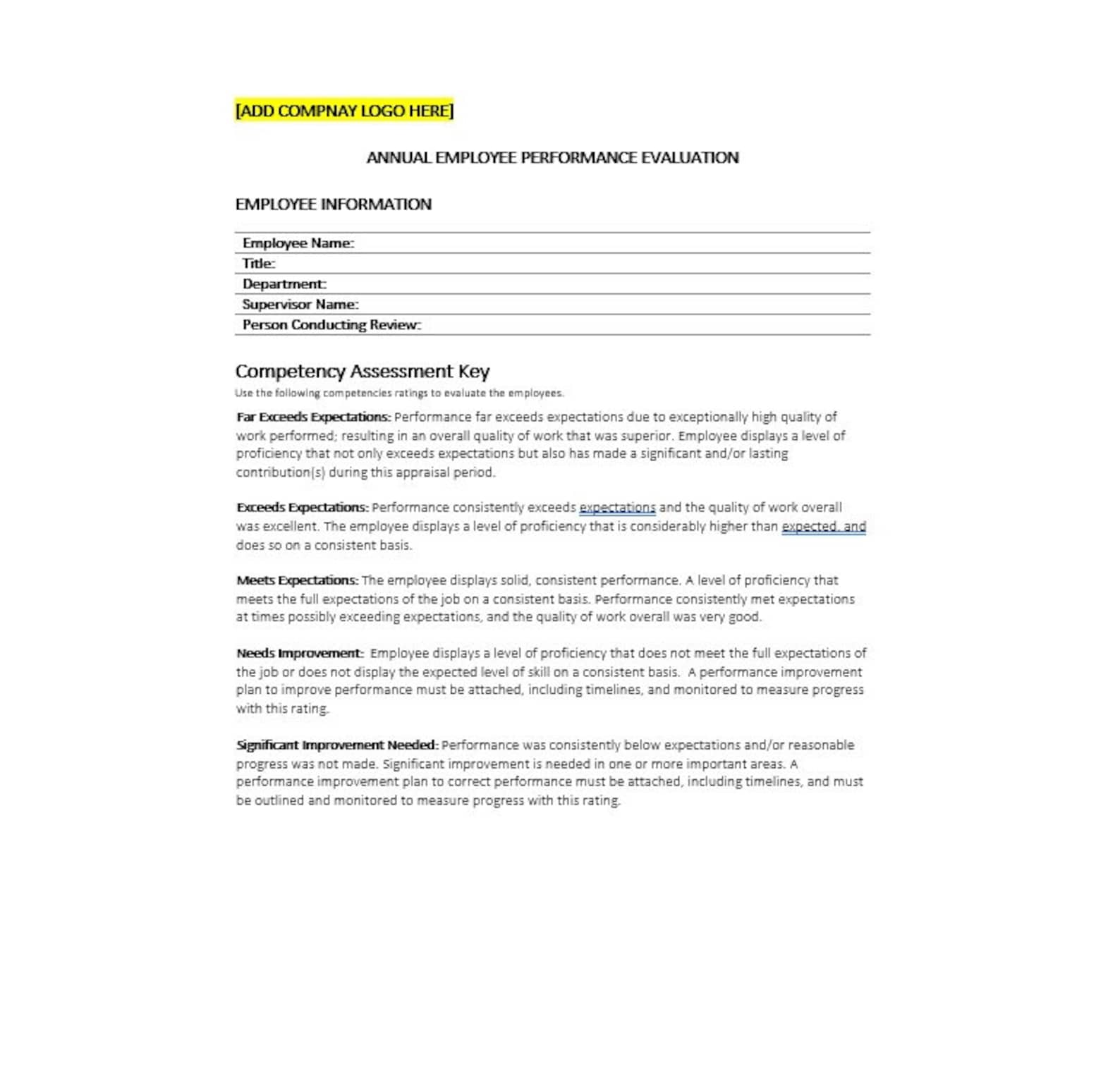 Employee Performance Review, Performance Evaluation, Word-employee ...