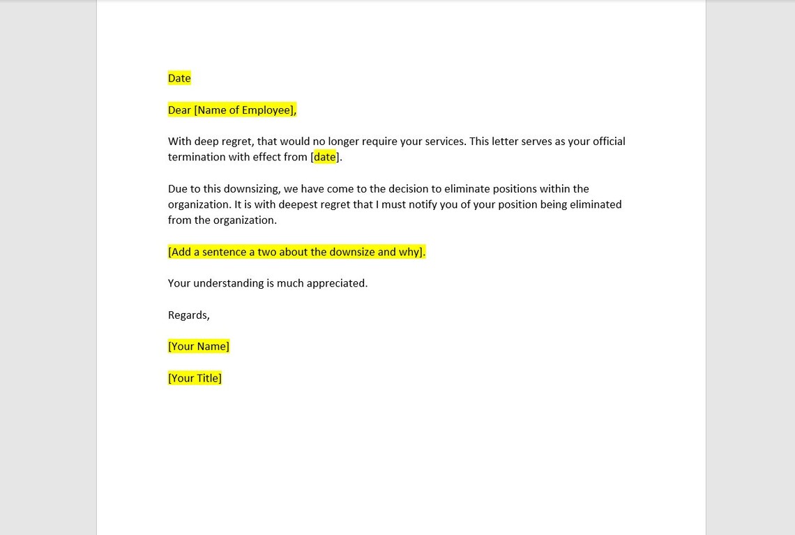 Downsizing Termination Letter Template, Termination Letter, Termination Letter Template ...