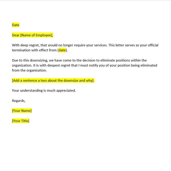 Employee Termination Letter Word Document - Etsy