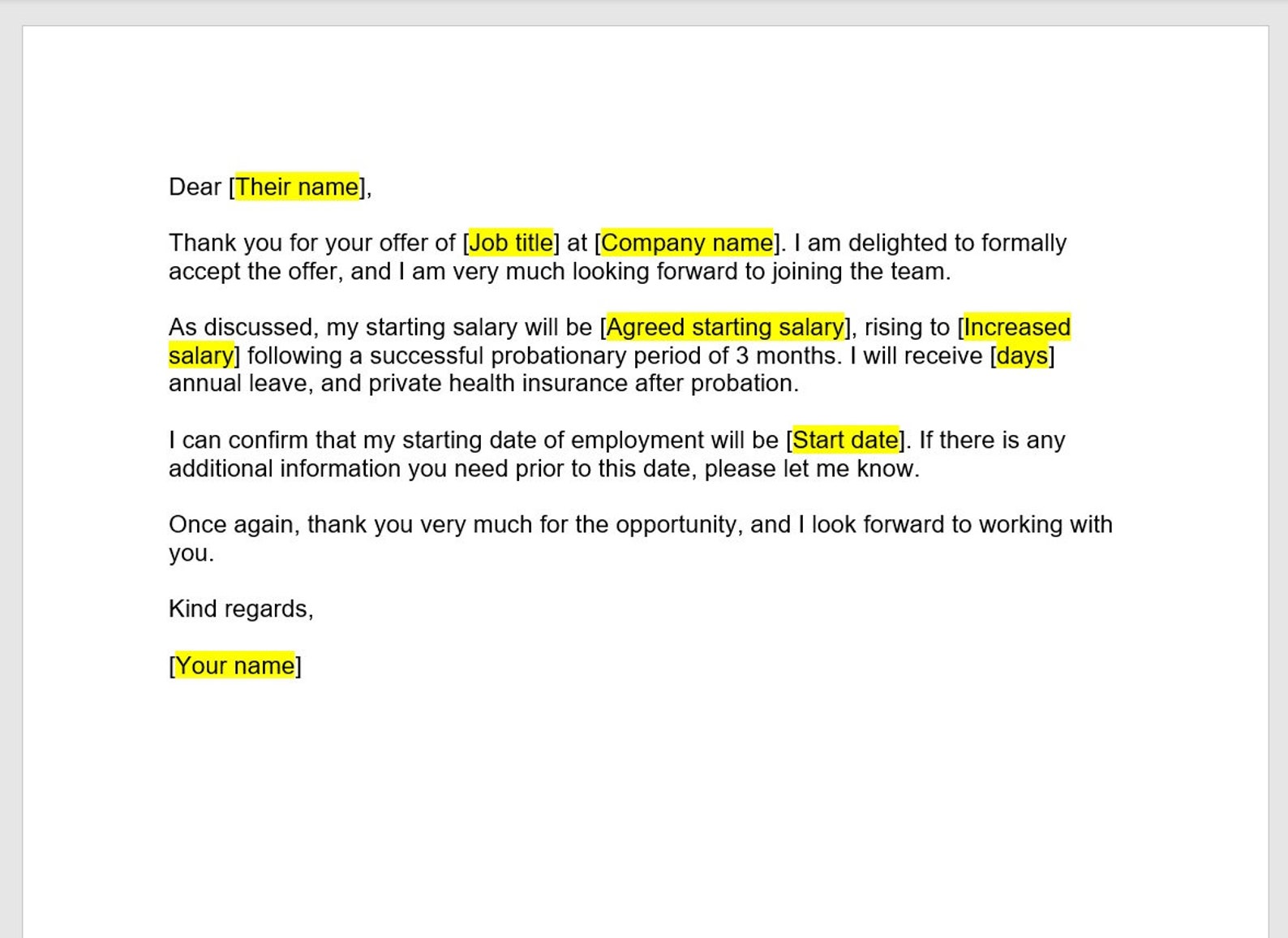 Job Offer Acceptance Letter, Job Offer Acceptance Template Letter, Job ...