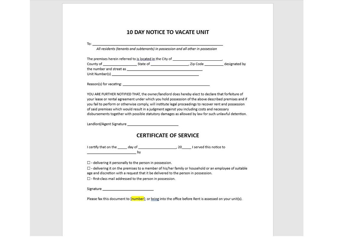 10 Day Notice to Quit, Eviction Notice Letter Template, Eviction Notice ...