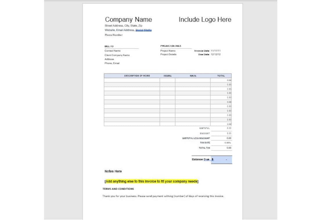 HVAC Invoice Template, HVAC Invoice Template, Word Template Invoice ...