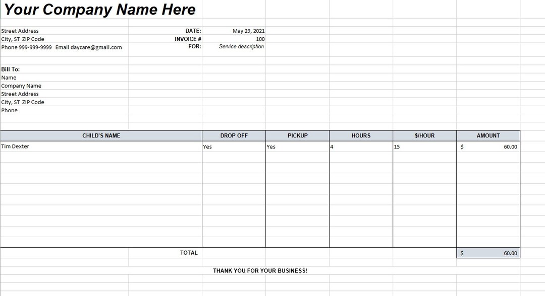 Daycare Invoice, Daycare Invoice Template, Invoice Template, Simple ...