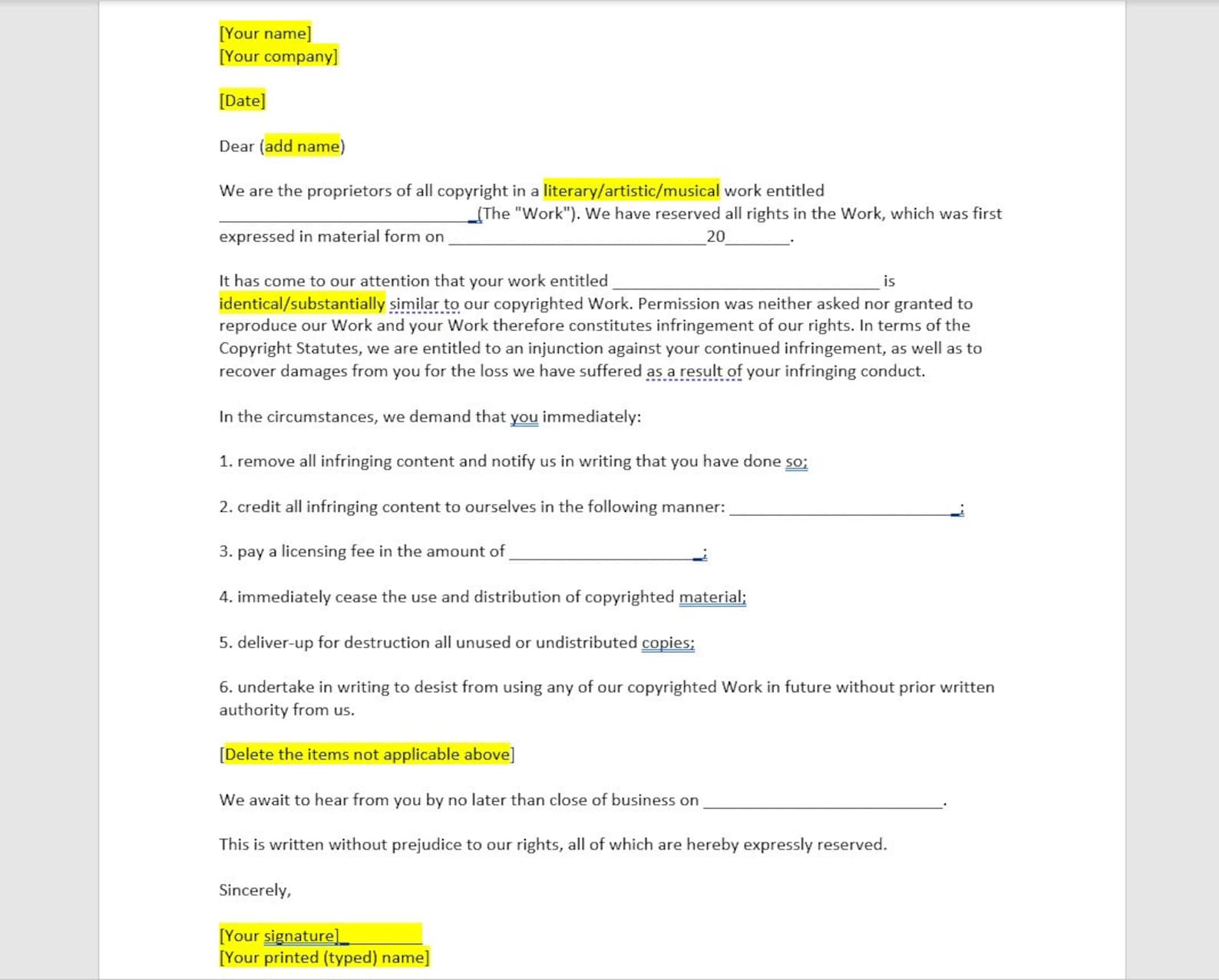 Copyright Infringement Cease and Desist, Cease and Desist Letter ...