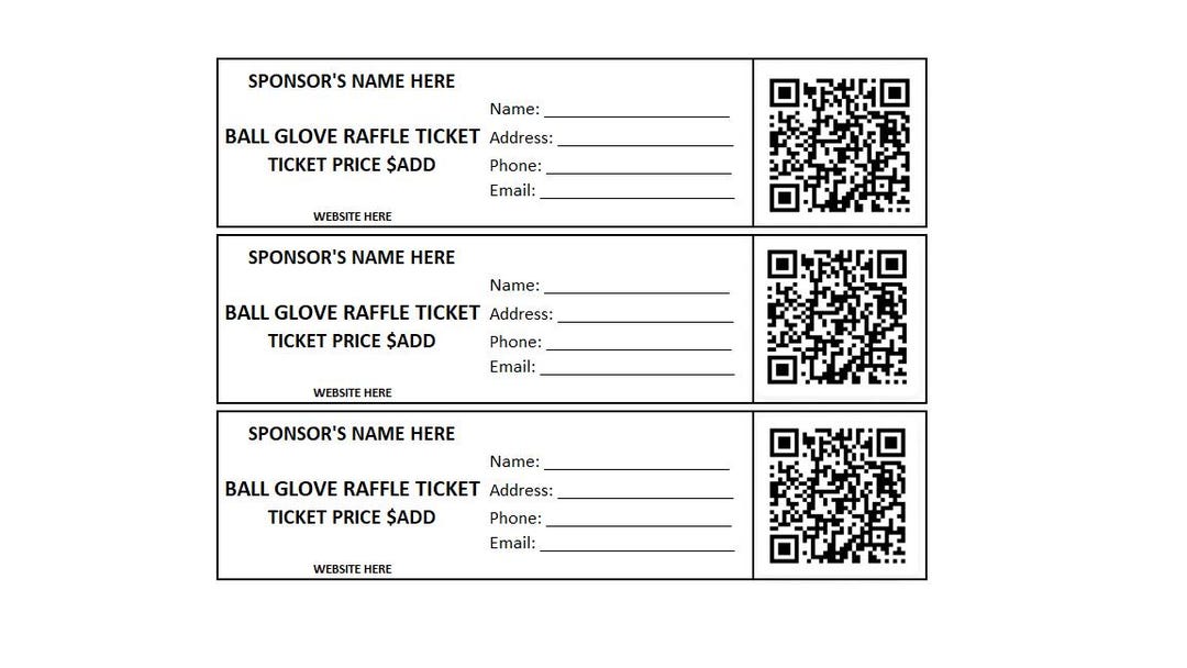 Sport Ball Glove Printable Raffle Ticket, Enter to Win Printable Ticket ...