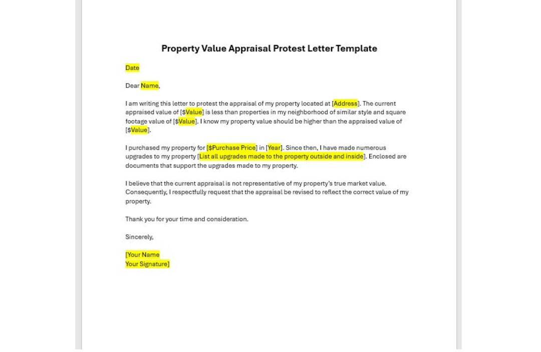 Property Value Appraisal Protest Letter Template, Property Appraisal ...