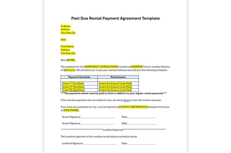 Past Due Rental Payment Agreement, Rental Payment Agreement, Past Due ...