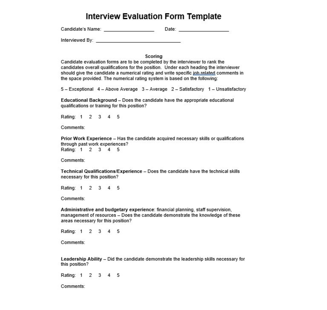 Candidate Interview Evaluation Form Template, Candidate Interview ...