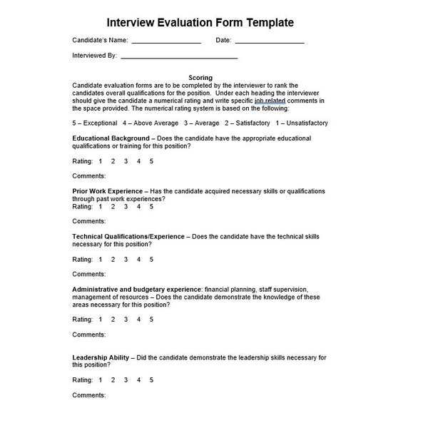 Interview Evaluation Form Template - Etsy