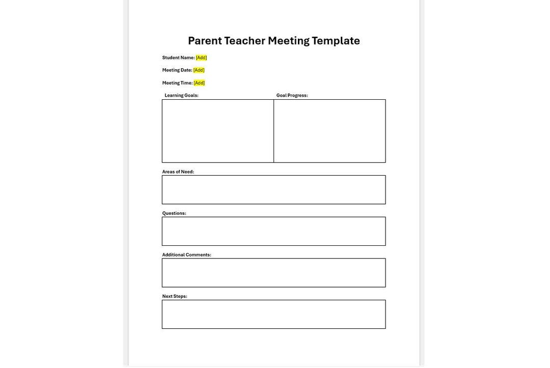 Editable Parent Teacher Meeting Record Template, PTA Meeting Record ...