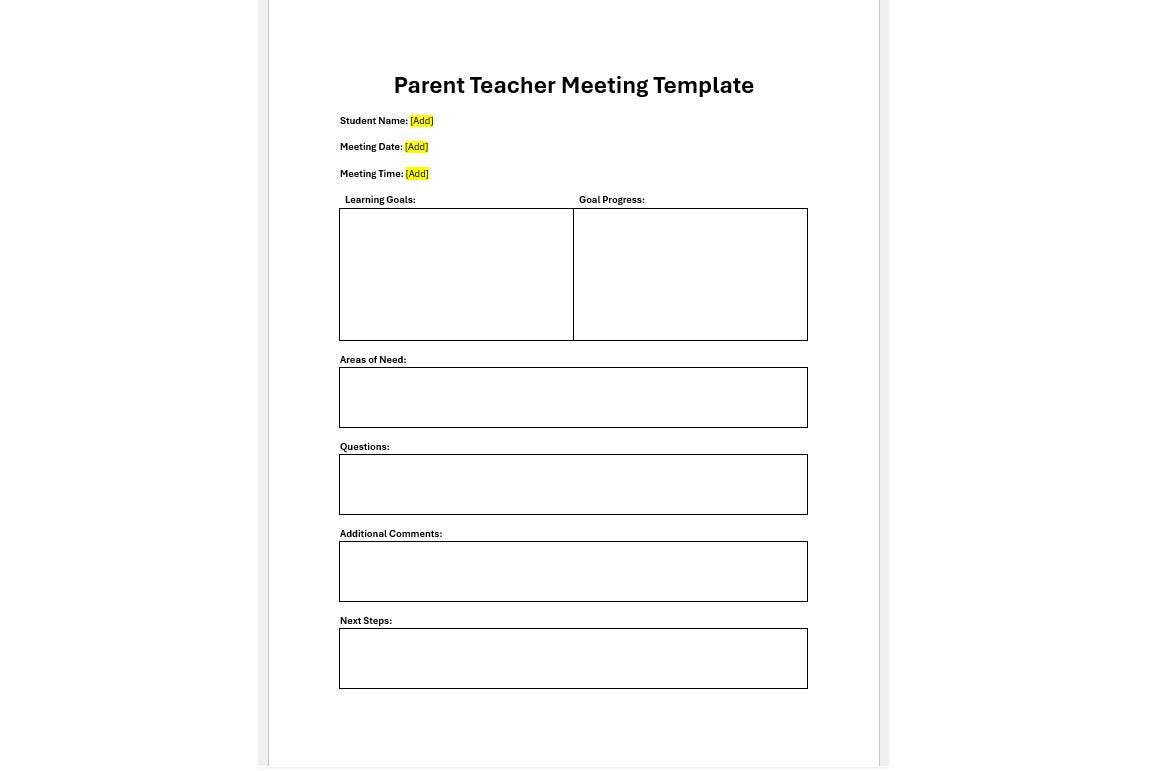 Editable Parent Teacher Meeting Record Template, PTA Meeting Record ...
