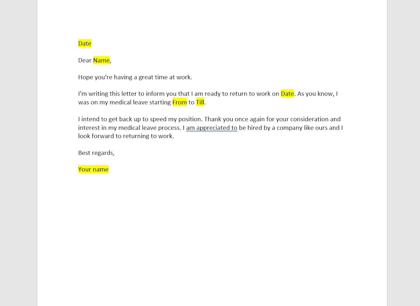 Return to Work Letter, Return to Work Letter Template, Work Letter ...