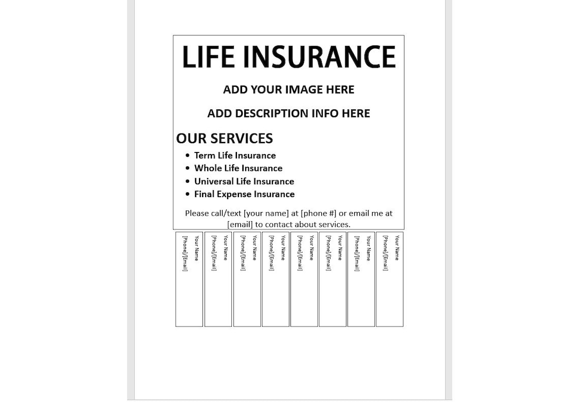Editable Life Insurance Tear-off Flyer, Life Insurance Ad, Tear-off ...